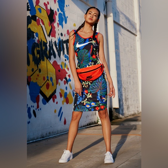 Nike | Dresses | Nike Womens Hyper Femme Tropical Print Midi Dress ...